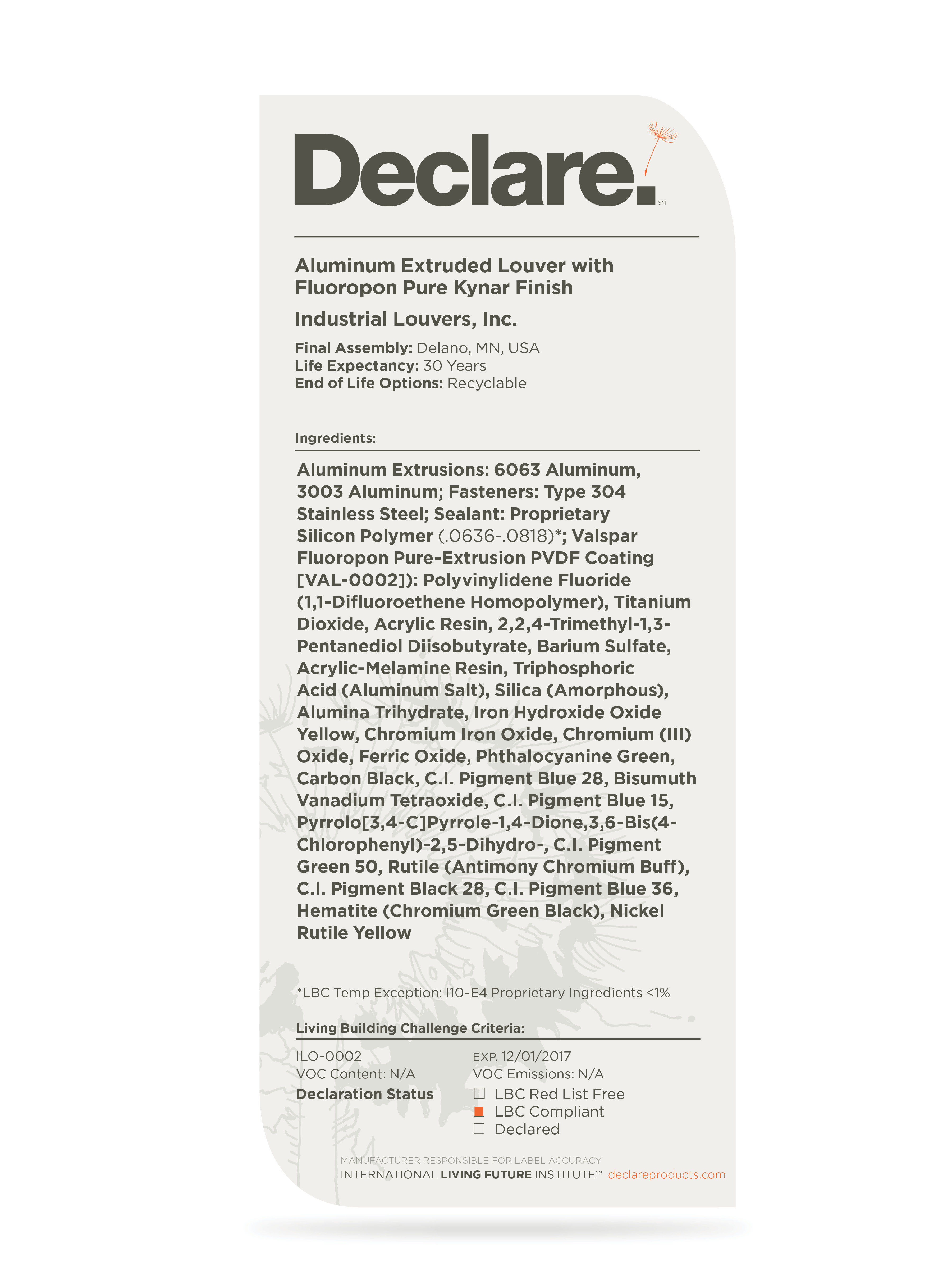 Declare Label - Louvers - Industrial Louvers, Inc Industrial Louvers, Inc